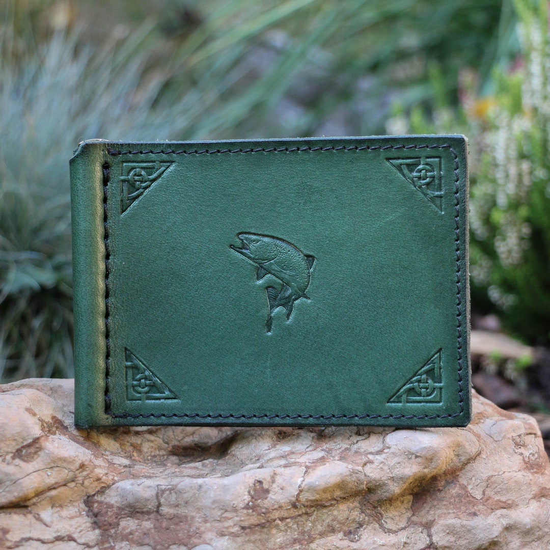 FISH, Fish, Leather Wallet for FISHERMEN Green Dollar Purse Fishermen ...