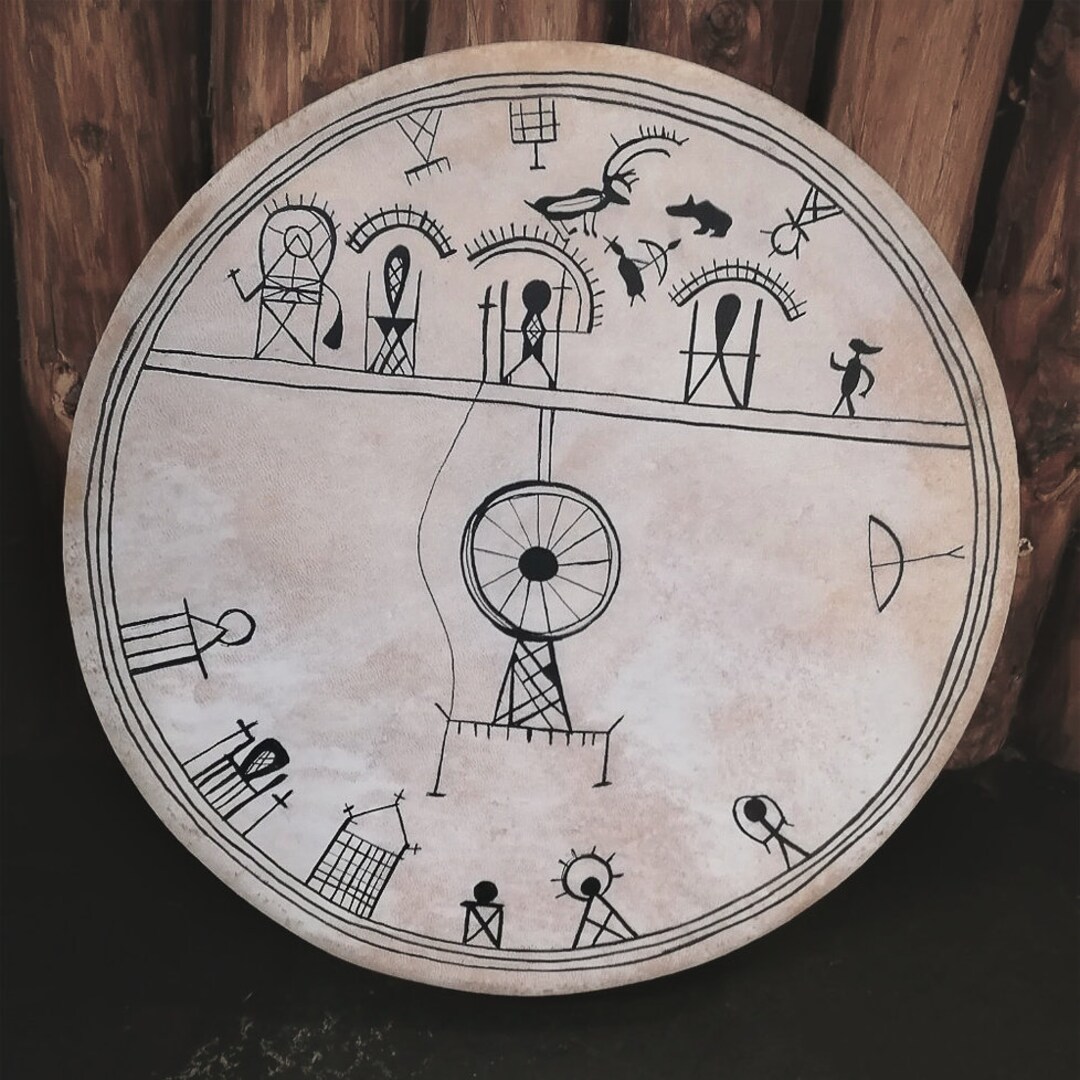 Saami FRAME DRUM Deer Hide Spruce Frame 40 Cm Beater Shamanic Pagan ...