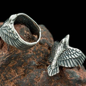 RAVEN Sterling Silver RING Flying Crow Bird Celtic Viking Pagan Goth ...
