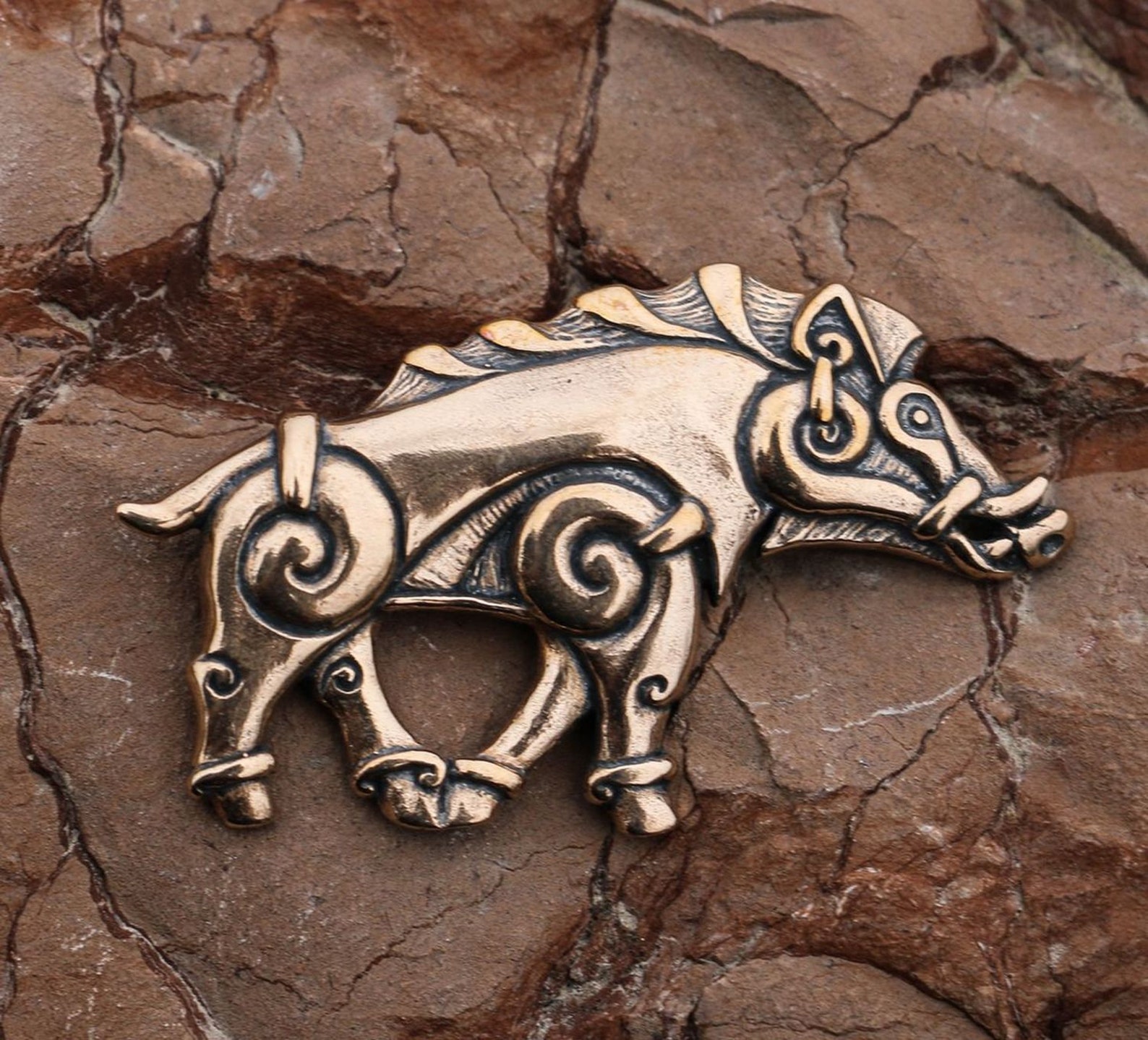 Collach CELTIC BOAR Bronze PENDANT Wild Pig Inspired Celtic | Etsy