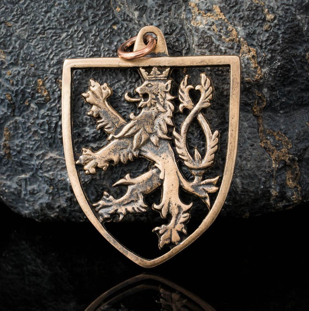 Two Tailed LION Bronze PENDANT Coat of Arms SYMBOL of Bohemia - Etsy