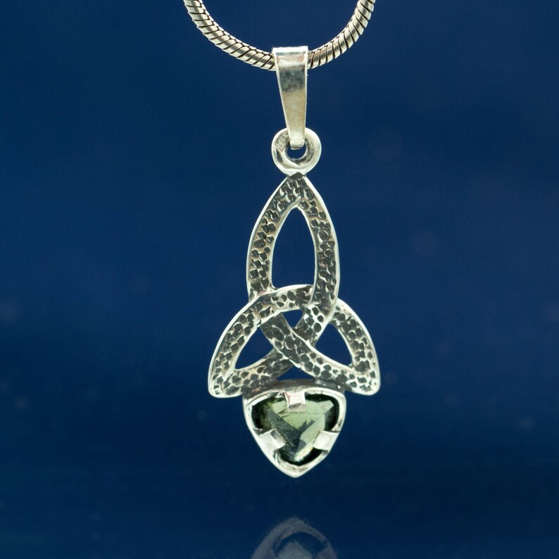KIRA Silver Pendant With Green Moldavite Jewellery Triskel - Etsy