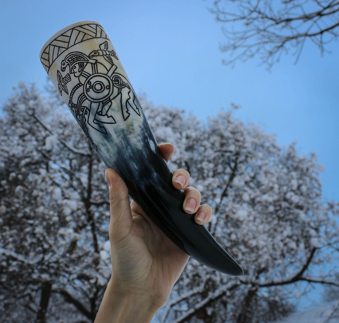 Huginn and Muninn, Vendel Drinking Horn 0,3 L Viking Horns Odin Pagan ...