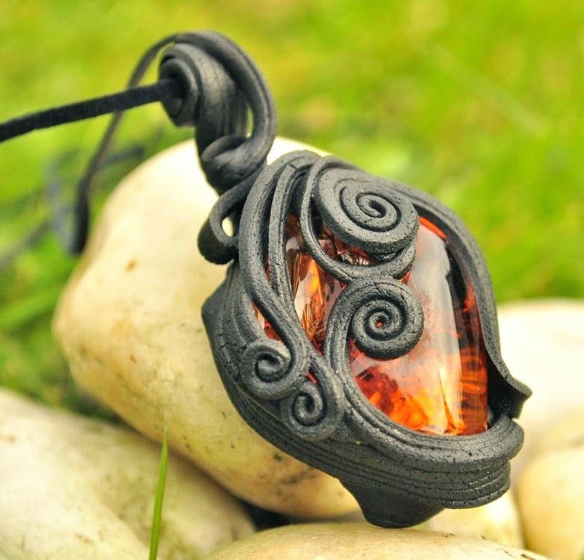 THE FIRE Fantasy Glass Pendant Necklace Jewelry Jewellery - Etsy