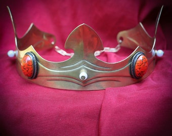 ROYAL CROWN With Blue Czech Glass Tiara Gothic Medieval Princess Prince ...