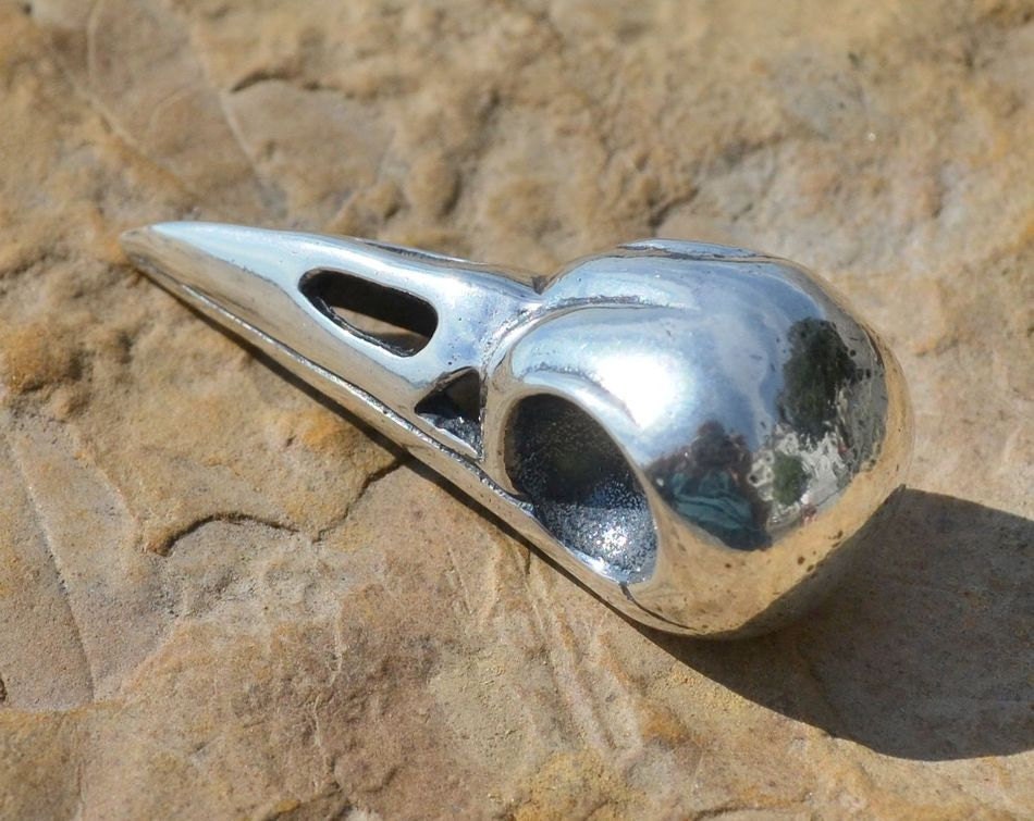 RAVEN SKULL Sterling Silver Pendant Crow Bird Necklace Solid | Etsy