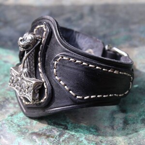 OSEBERG Leather BRACELET Thor's Hammer Thor Viking Vikings Fashion Cuff ...