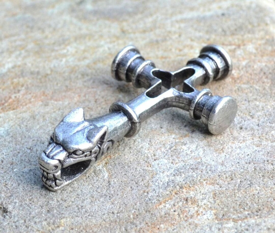 FENRIR Viking PEWTER WOLF Pendant Icelandic Wolf Cross Necklace Pagan ...