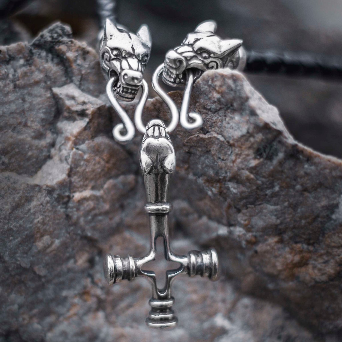Icelandic WOLF CROSS NECKLACE With Braided Leather Bolo Wolf - Etsy