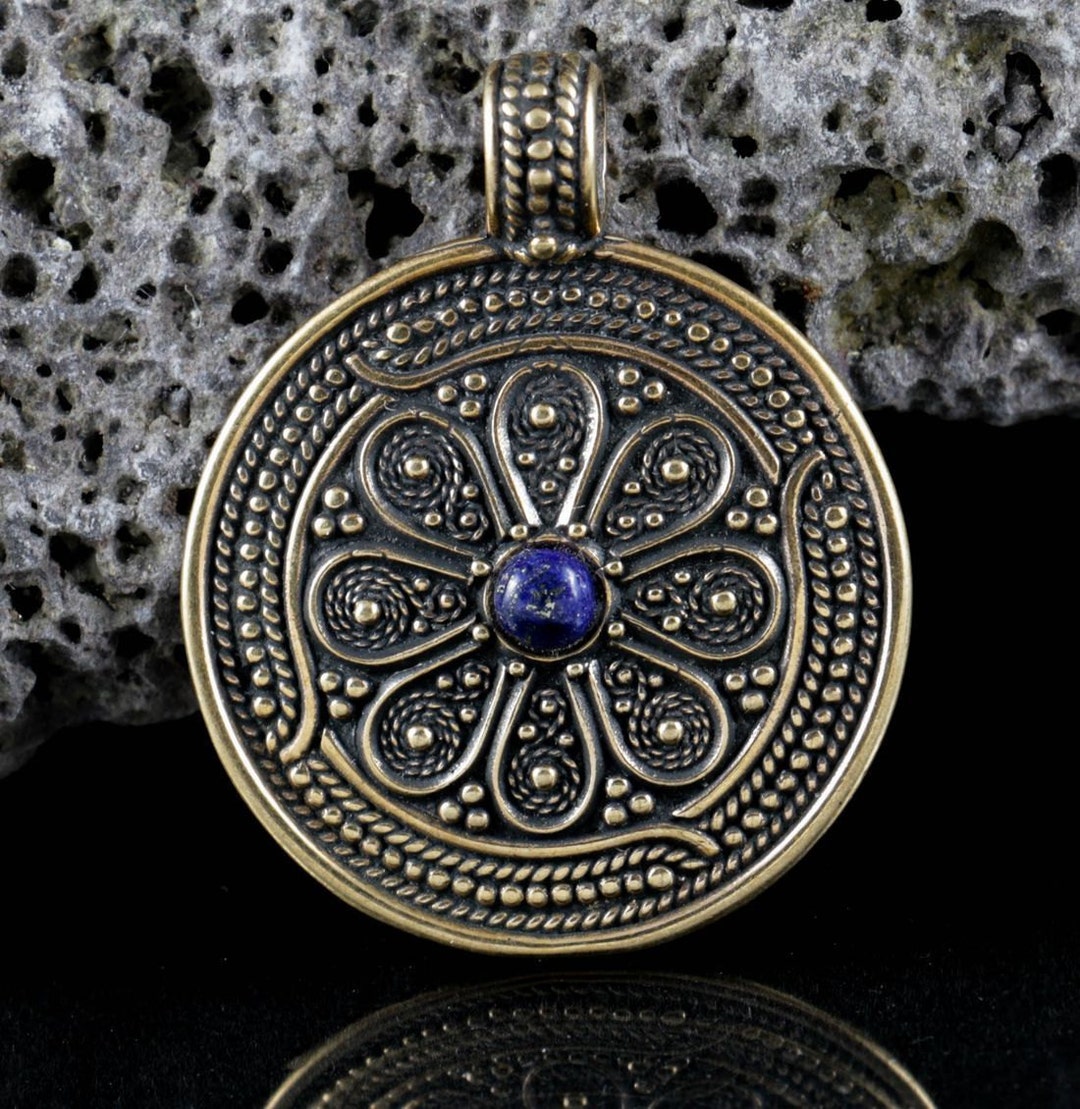 VESNA, Slavic Pendant Morava Bronze Necklace Filigree Lapis Lazuli ...