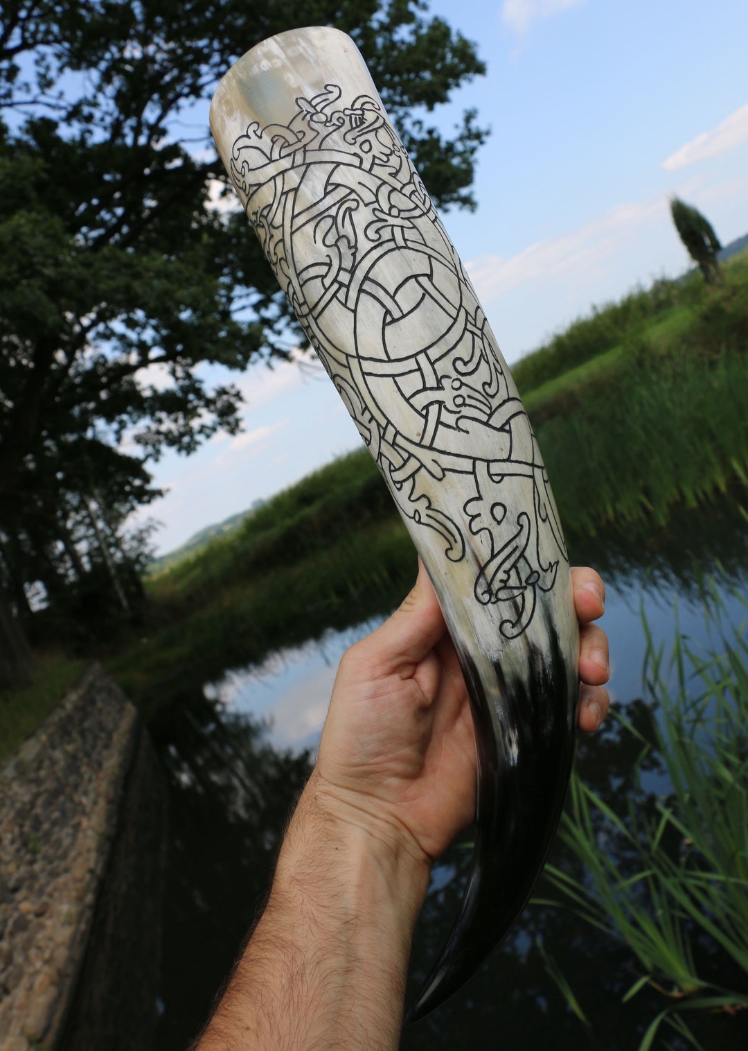 RINGERIKE - Dragon, Carved Drinking Horn Viking Mug Drinkware 0,4 L - Etsy