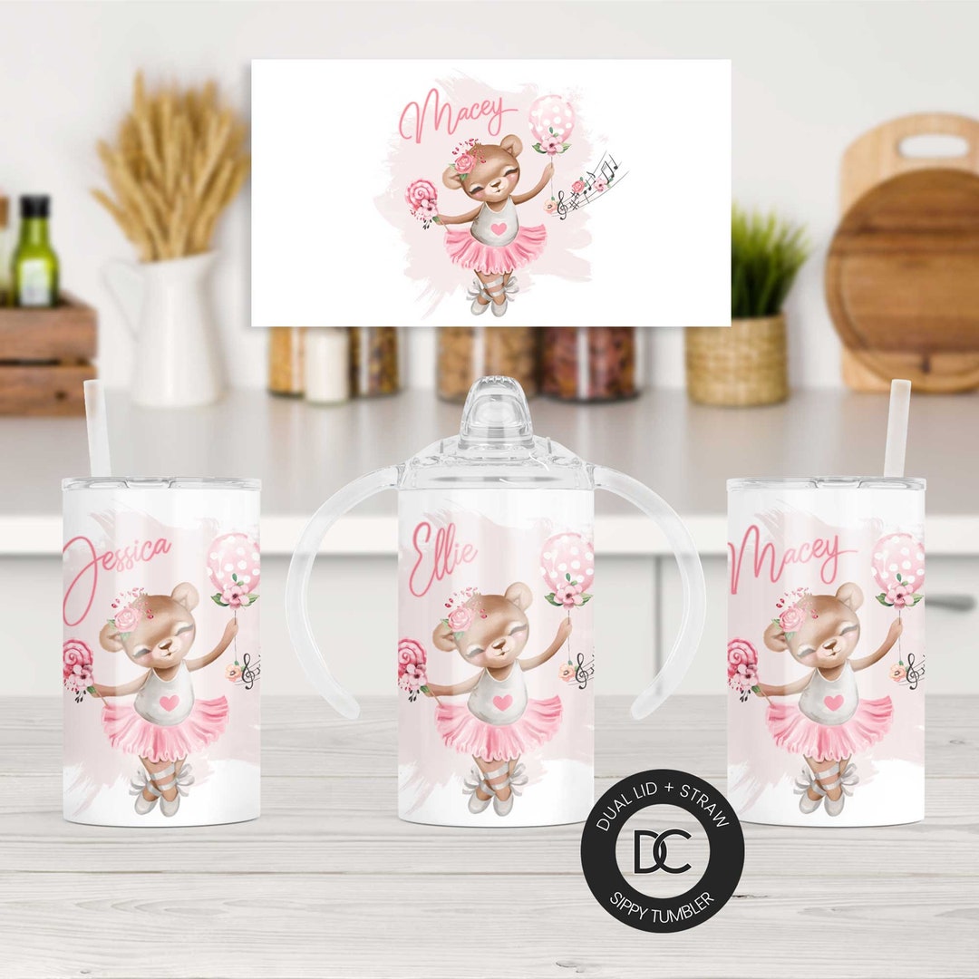 Dancing Teddy Dual Lid Sippy Tumbler - Personalised Sippy Cup - Baby ...