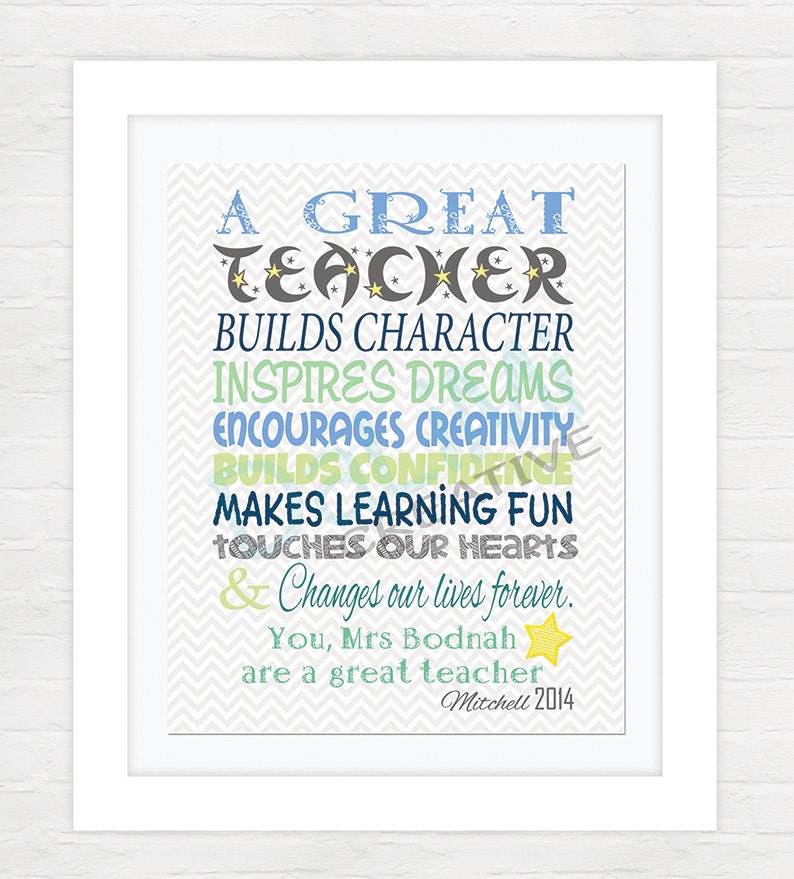 Teacher Appreciation Print - End of Year Teachers Gift - Personalised ...