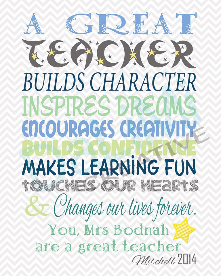 Teacher Appreciation Print - End of Year Teachers Gift - Personalised ...