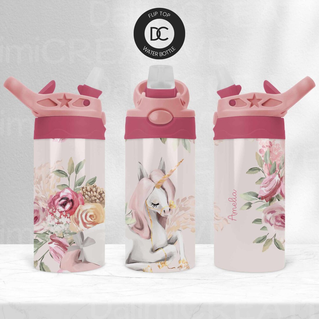Personalised Amelia Unicorn Kids 350ml Water Bottle Flip Top Water ...