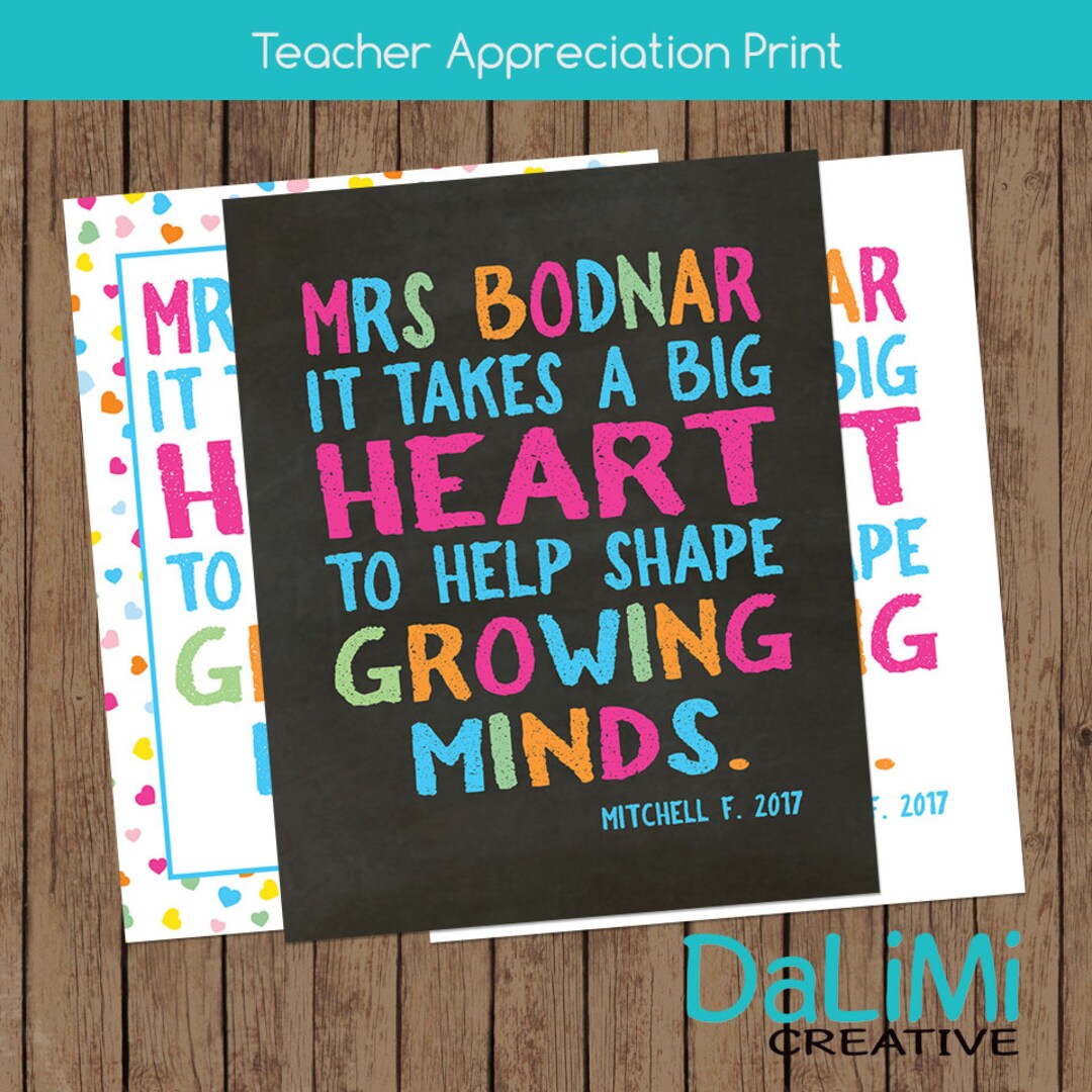 Teacher Appreciation Print End of Year Teachers Gift Personalised ...