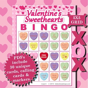 Valentine's Sweethearts 5x5 Bingo Printable Pdfs Contain Everything You ...