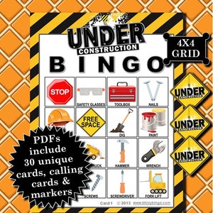 Under Construction 4x4 Bingo Printable Pdfs Contain Everything You Need ...