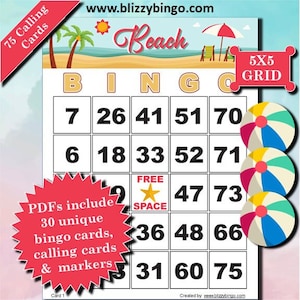 30 Beach 5x5 Bingo Cards | Instant Download | Pdfs for Easy Printing ...