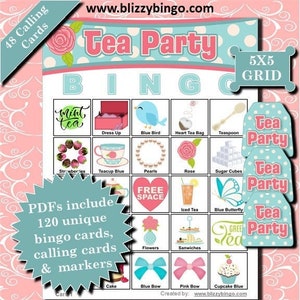 120 Tea Party 5x5 Bingo Cards | Instant Download | Pdfs for Easy ...