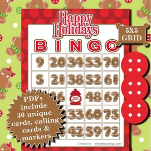 Happy Holidays 30 Cards Classic 5x5 Bingo Printable Pdfs Contain ...