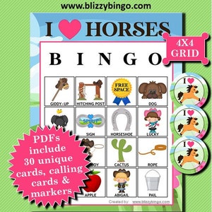 I Love Horses 4x4 Bingo Printable Pdfs Contain Everything You Need to ...