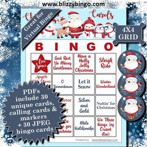 Christmas Carols 4x4 Bingo Printable Pdfs & Jpegs Contain Everything ...