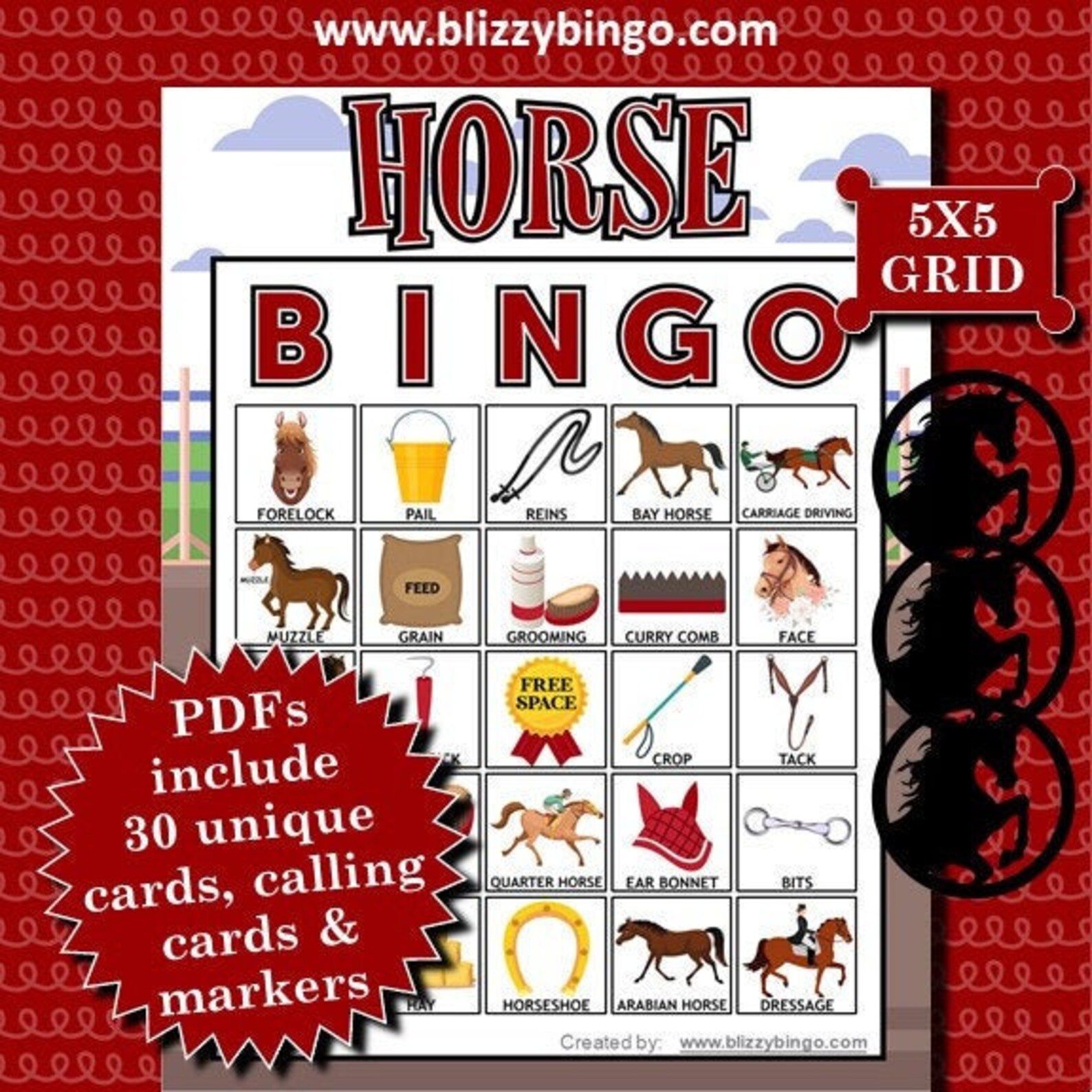 30 Horse 5x5 Bingo Cards racetrack Instant Download PDF - Etsy