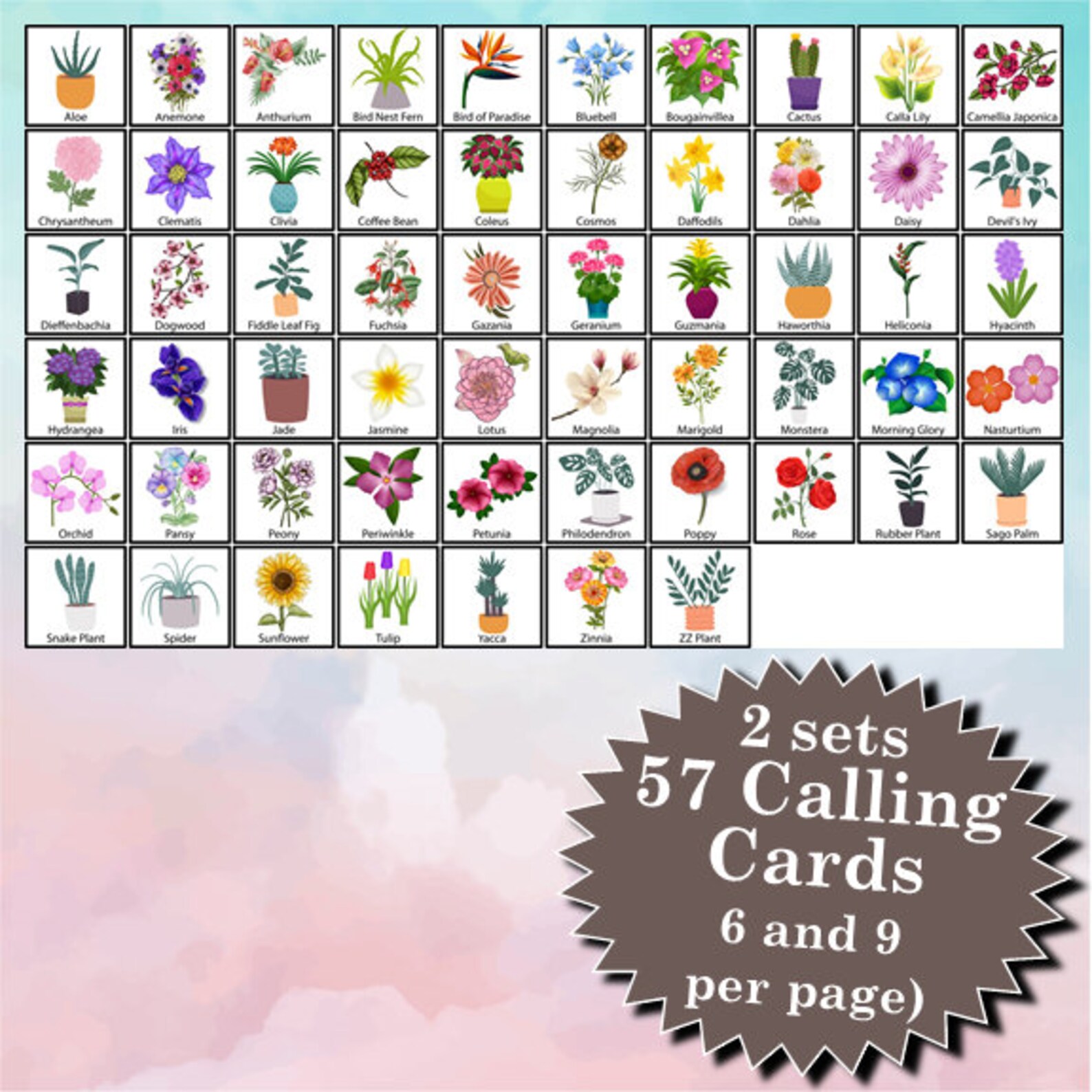 100 Flowers and Plants 5x5 Bingo Cards Instant Download - Etsy