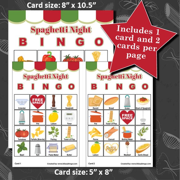 30 Spaghetti 4x4 Bingo Cards | Instant Download | Pdfs for Easy ...