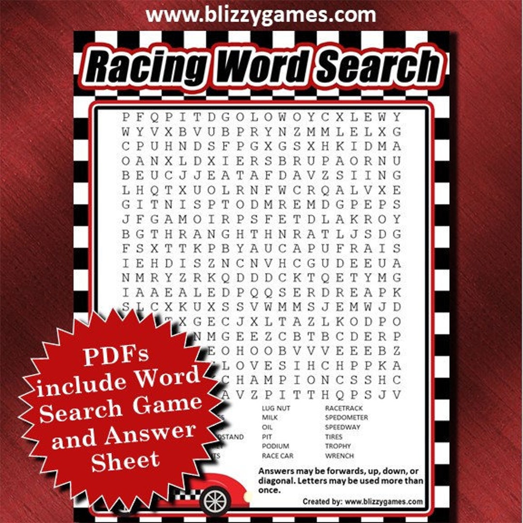 Racing Word Search Printable Pdfs - Etsy