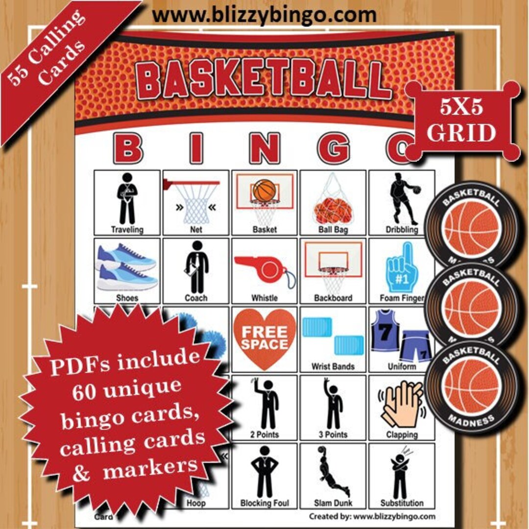 60 Basketball V2 5x5 Bingo Cards | Instant Download | Pdfs for Easy ...