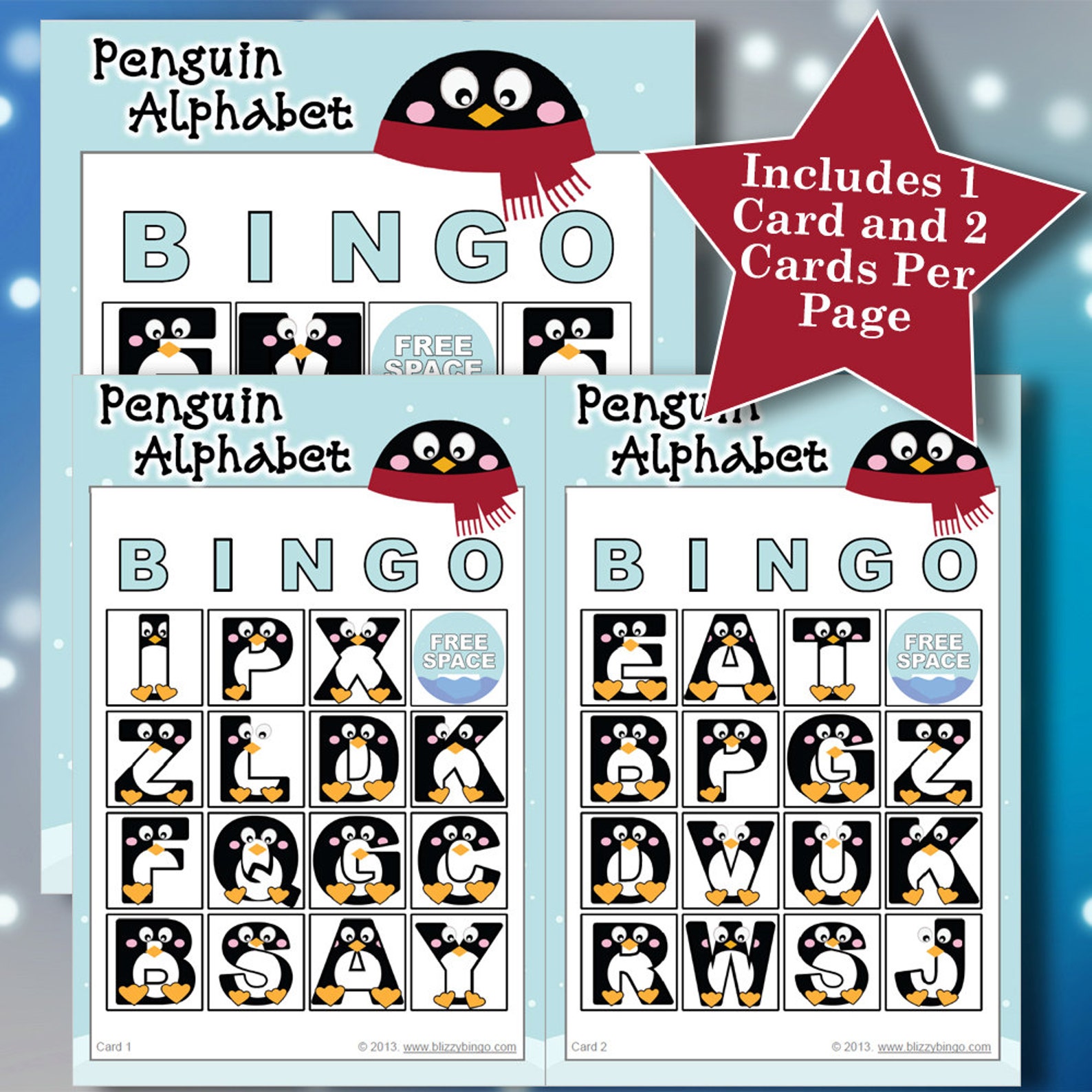 Penguin Alphabet 4x4 Bingo Printable Pdfs Contain Everything | Etsy