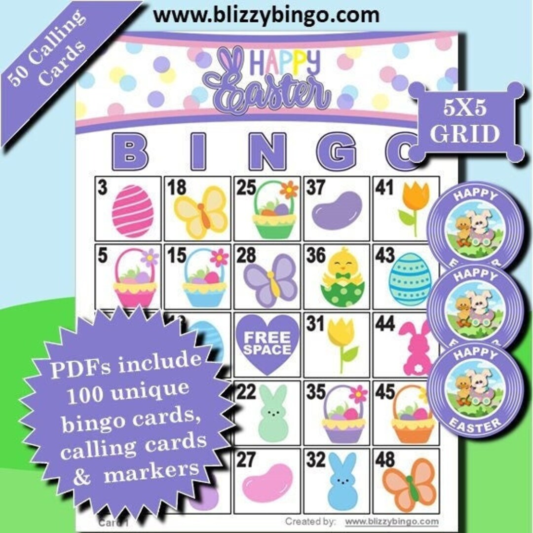 100 Easter 5x5 Bingo Cards | 50 Ball Bingo | Instant Download | Pdfs ...