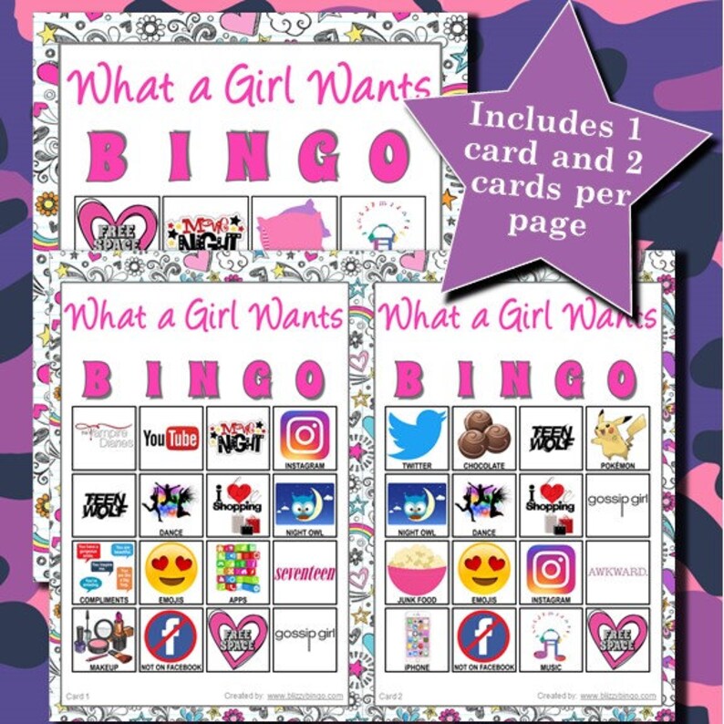 What a Girl Wants teenager 4x4 Bingo Printable Pdfs Contain - Etsy