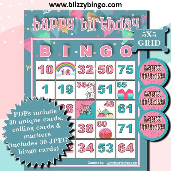 Happy Birthday 5x5 Bingo Printable Pdfs JPEG Bingo Cards | Etsy