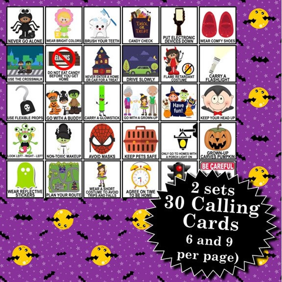 Halloween Safety 5x5 Bingo Printable Pdfs Contain Everything | Etsy
