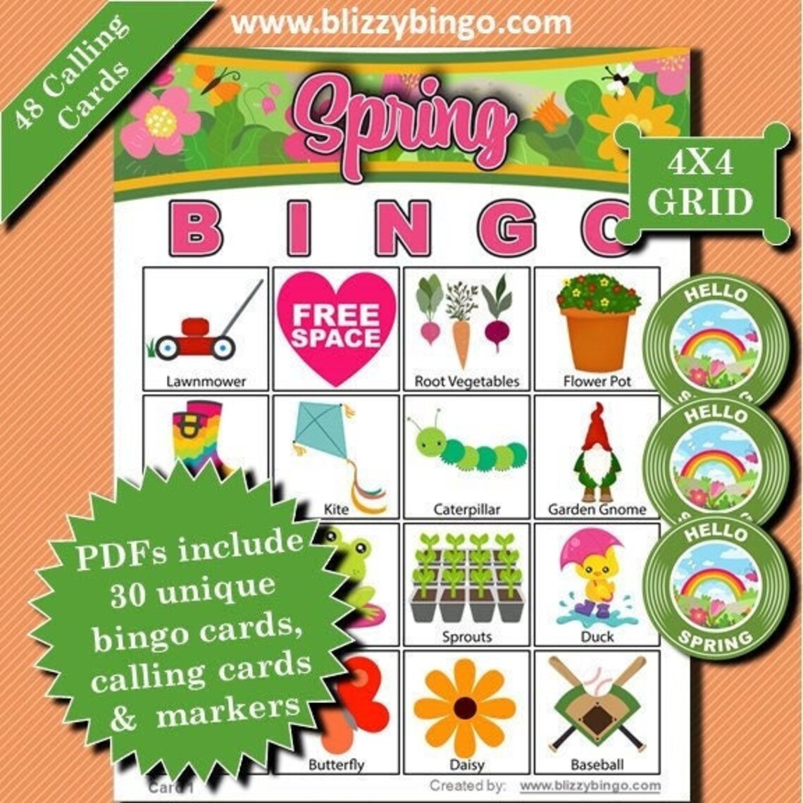 30 Spring 4x4 Bingo Cards | Instant Download | Pdfs for Easy Printing ...