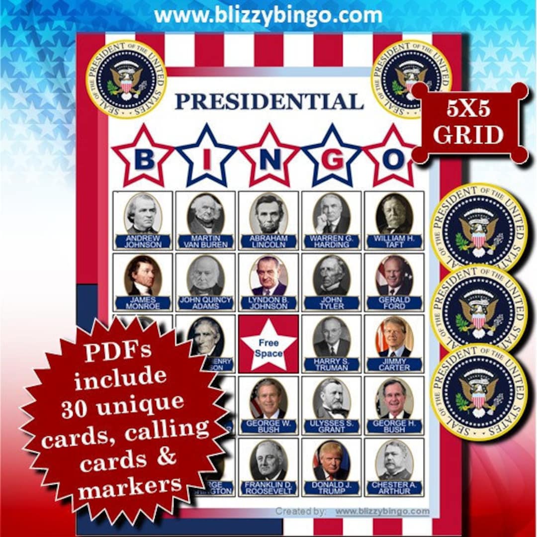 Presidential 5x5 Bingo Printable Pdfs Contain Everything You Need to ...