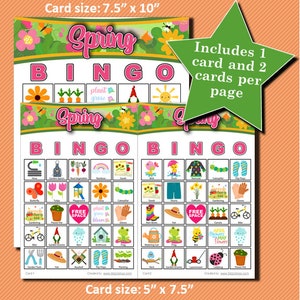 60 Spring 5x5 Bingo Cards | Instant Download | Pdfs for Easy Printing ...