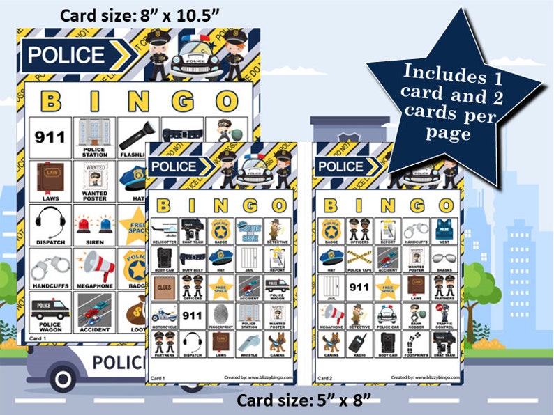 30 Police (kids Version) 5x5 Bingo Cards | Instant Download | Pdfs for ...
