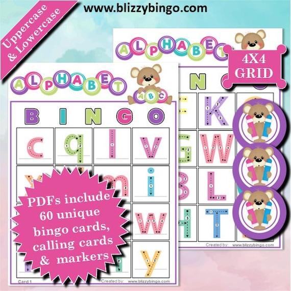 60 Traceable Alphabet 4x4 Bingo Cards Instant Download - Etsy