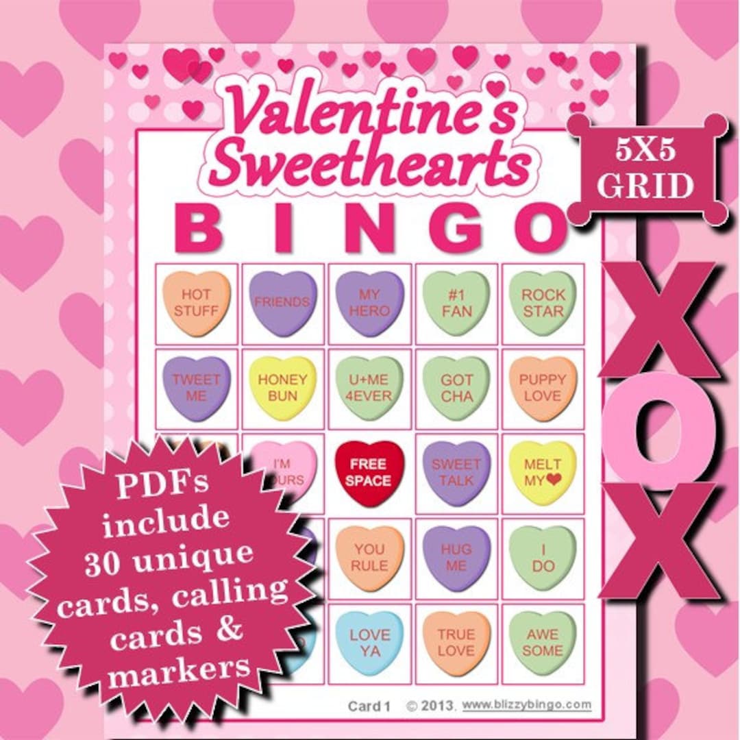 Valentine's Sweethearts 5x5 Bingo Printable Pdfs Contain Everything You ...