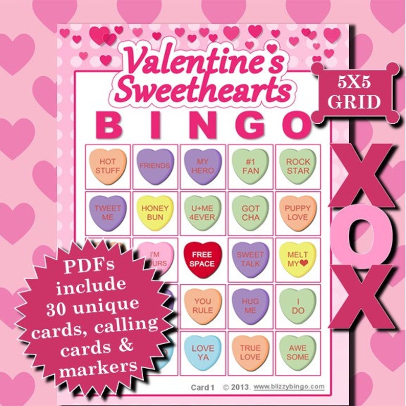 Valentine's Sweethearts 5x5 Bingo Printable Pdfs Contain Everything You ...