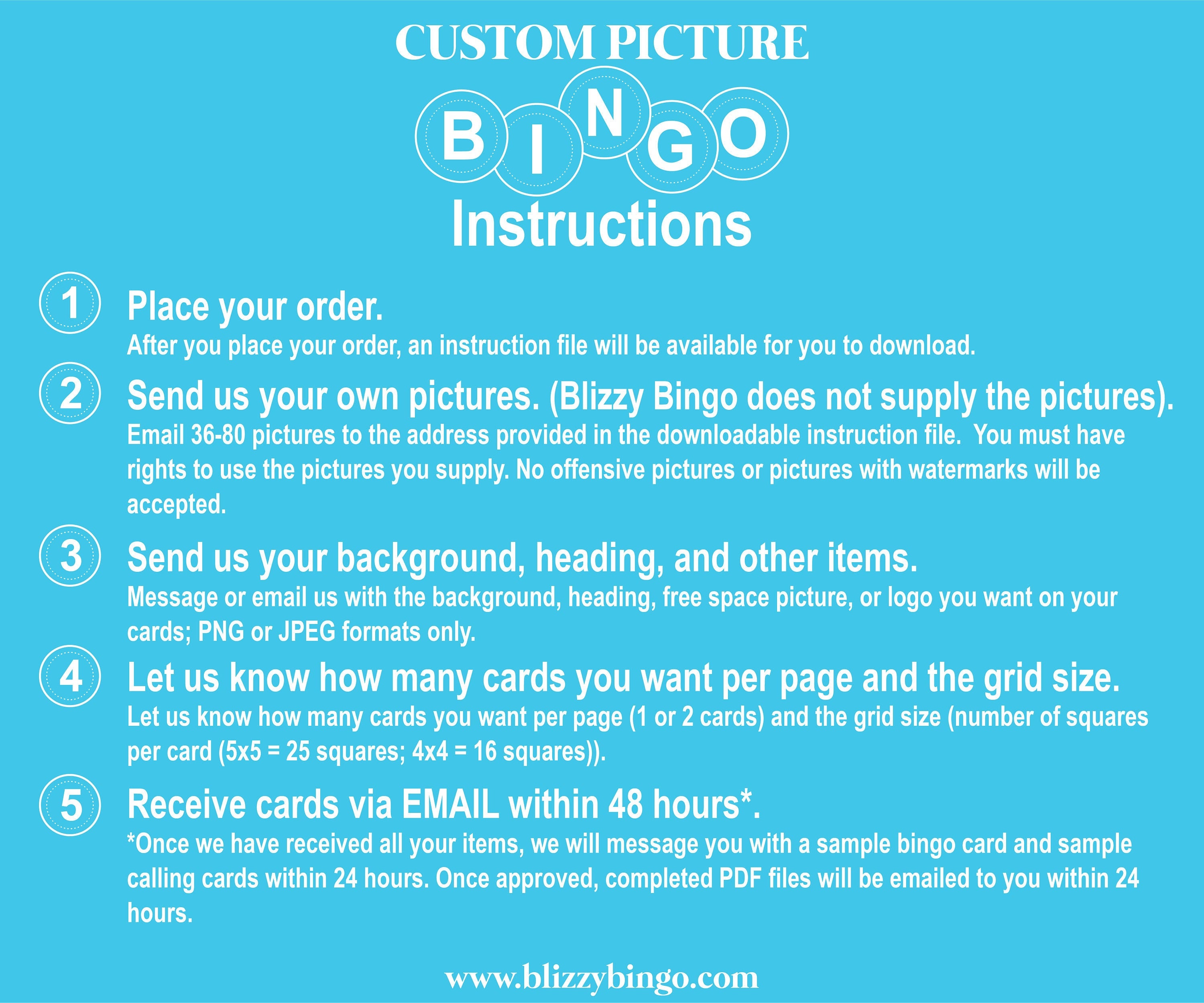 30 Custom Picture Bingo Cards | Choose Your Theme | Choose Grid and ...