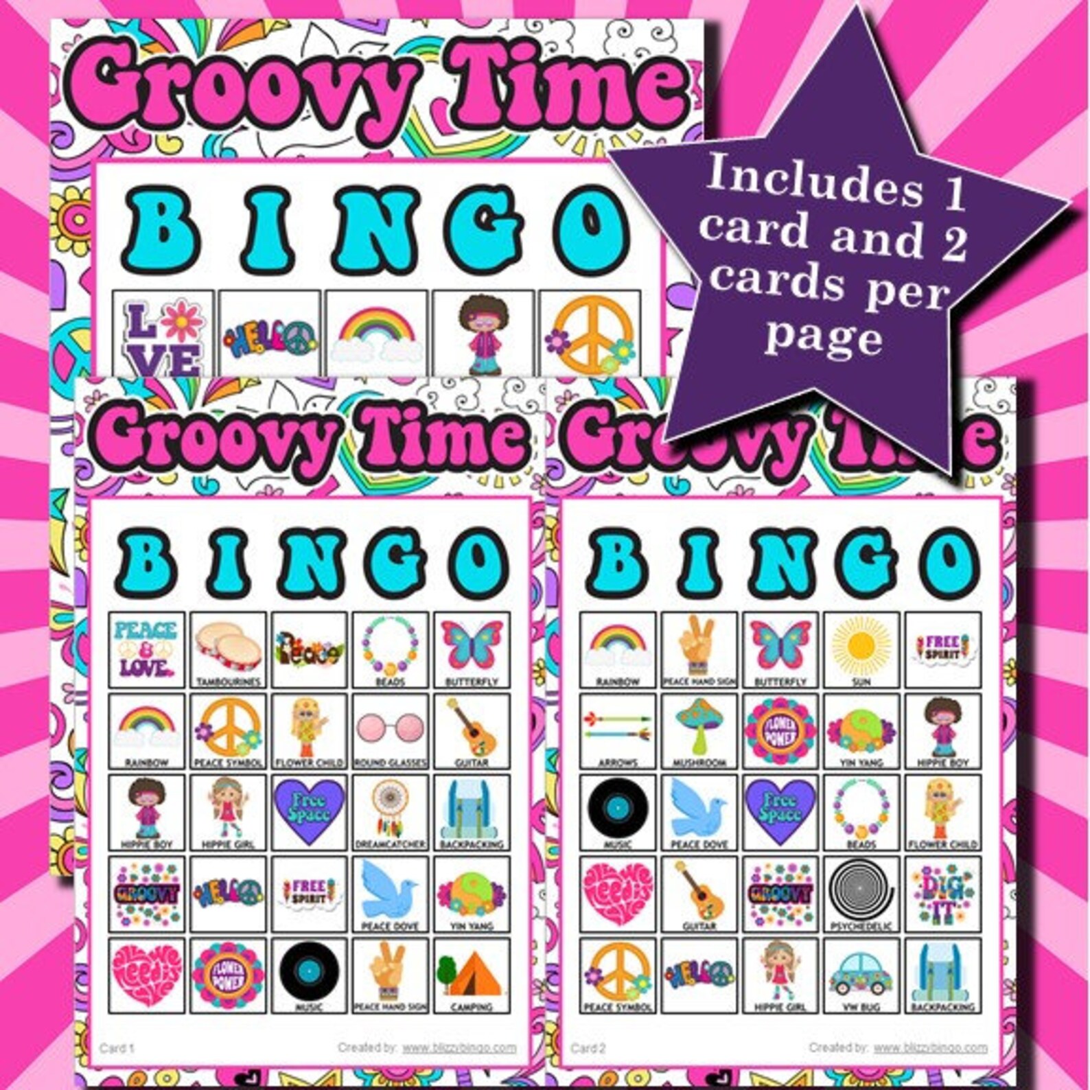 Groovy Time 5x5 Bingo Printable Pdfs Contain Everything You - Etsy