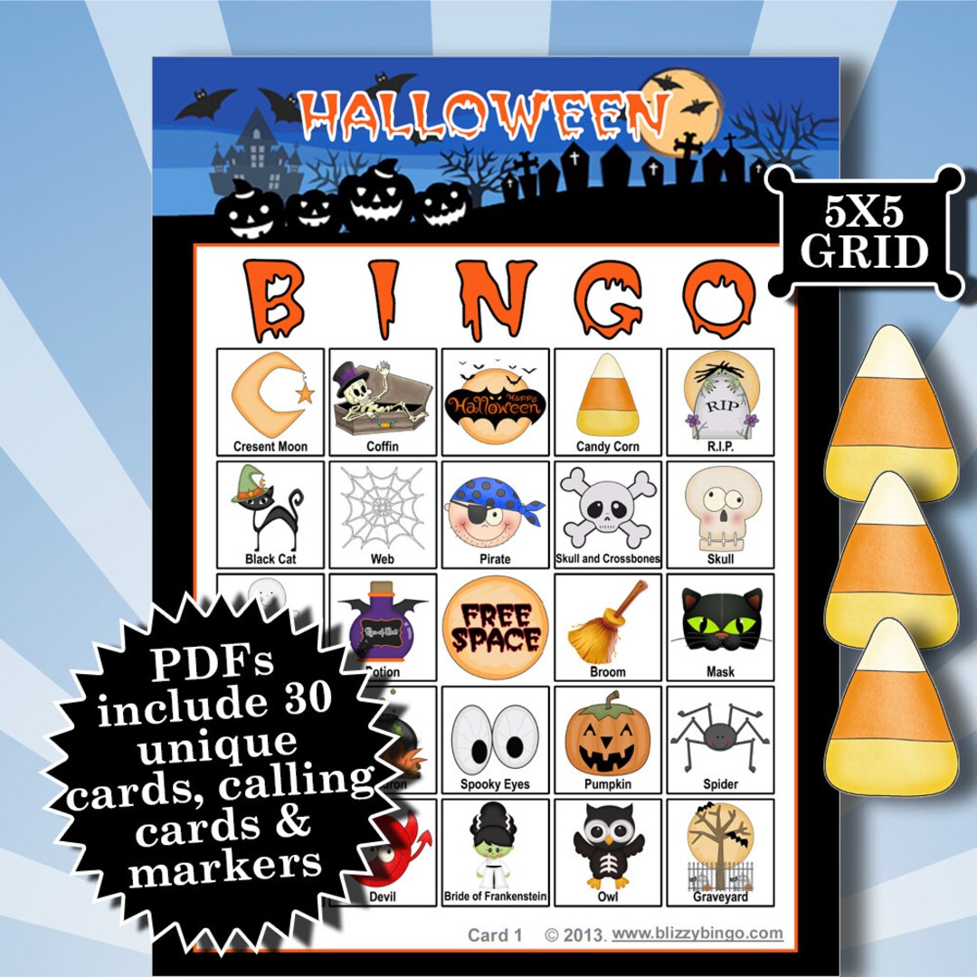 Halloween - Blue 5x5 Bingo Printable Pdfs Contain Everything You Need ...