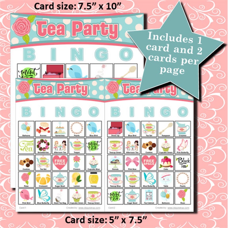 60 Tea Party 5x5 Bingo Cards | Instant Download | Pdfs for Easy ...