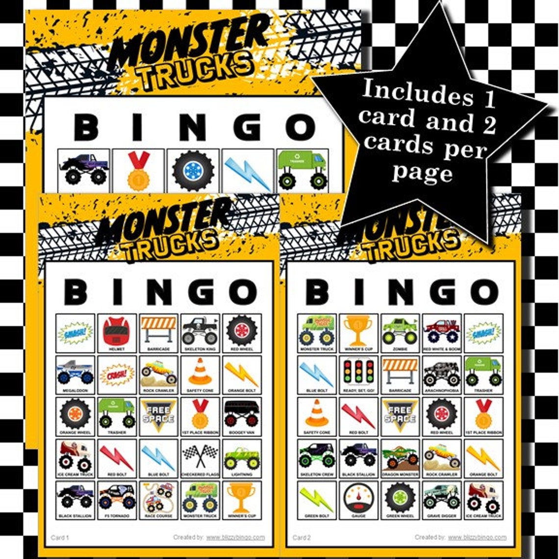 Monster Trucks 5x5 Bingo Printable Pdfs Contain Everything You | Etsy