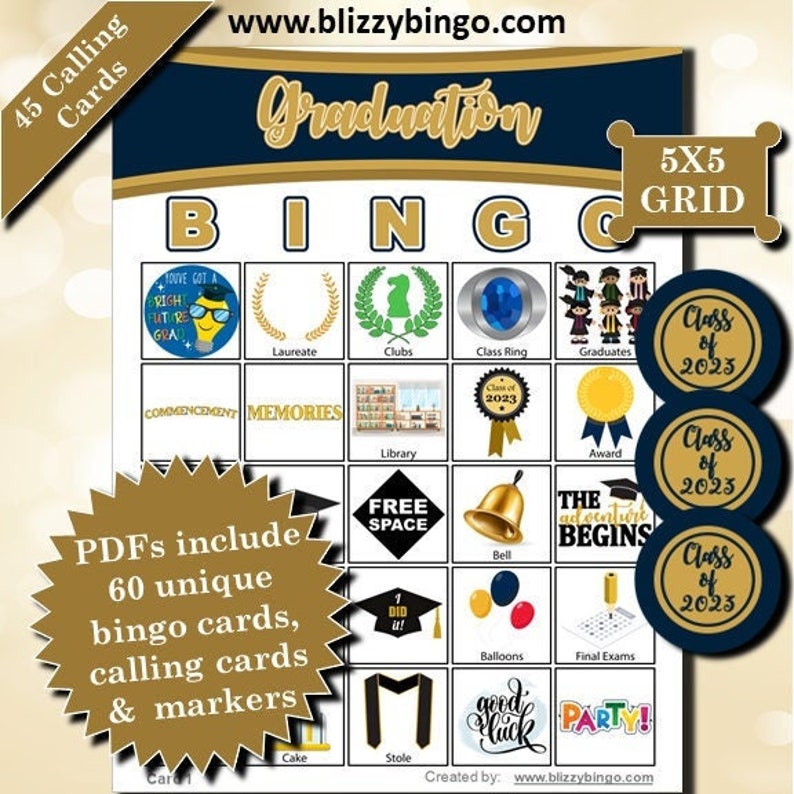 60 -2023 Graduation 5x5 Bingo Cards | Instant Download | Pdfs for Easy ...